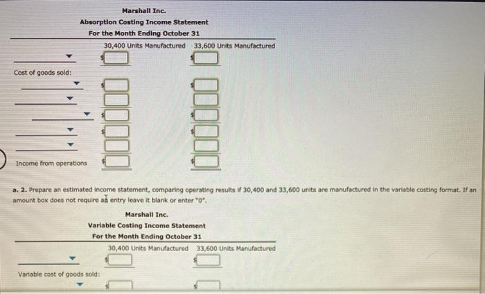 Solved Estimated Income Statements, using Absorption and | Chegg.com