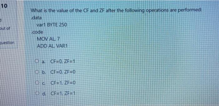 Solved 10 out of What is the value of the CF and ZF after | Chegg.com