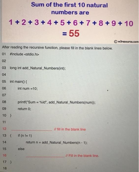 Solved Sum of the first 10 natural numbers are 1 + 2 + 3+ 4+ | Chegg.com