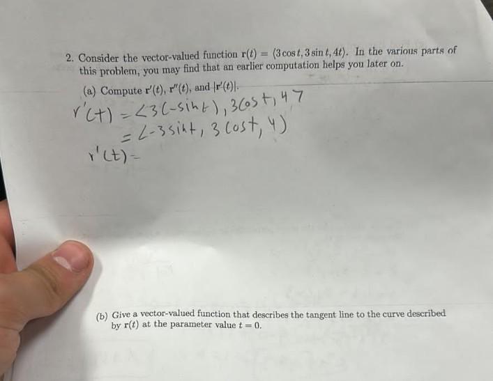 Solved 2. Consider the vector-valued function | Chegg.com