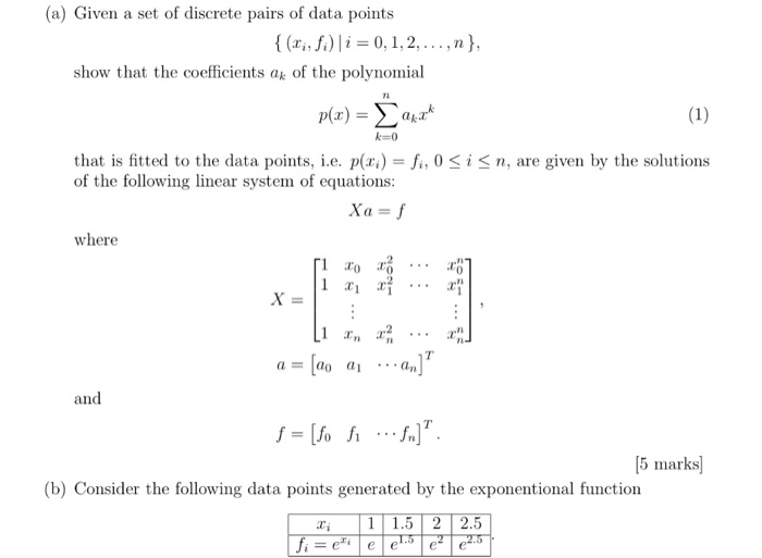 Solved (a) Given a set of discrete pairs of data points | Chegg.com