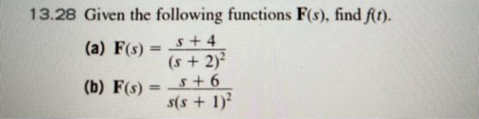 Solved 13.28 Given the following functions F(s), find f(t). | Chegg.com