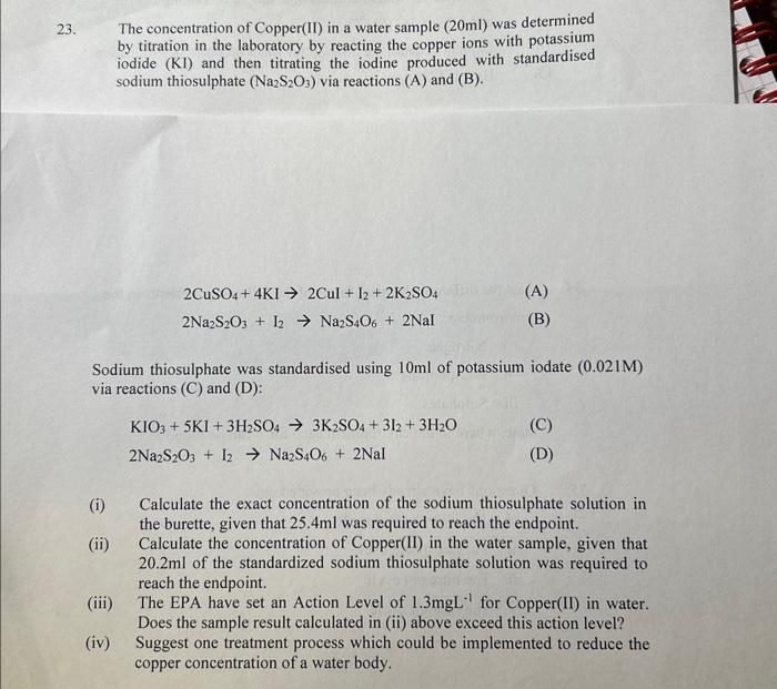 Solved The concentration of Copper(II) in a water sample | Chegg.com