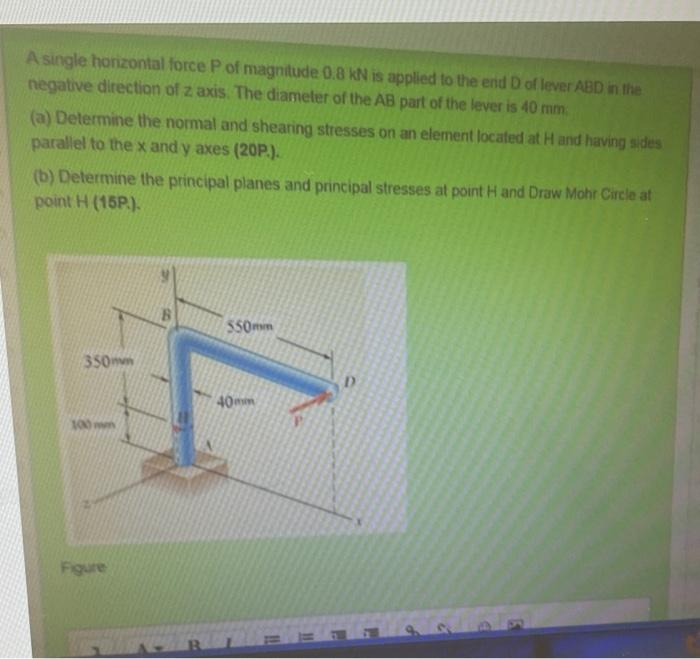 Solved A single horizontal force P of magnitude 0.8 kN is | Chegg.com