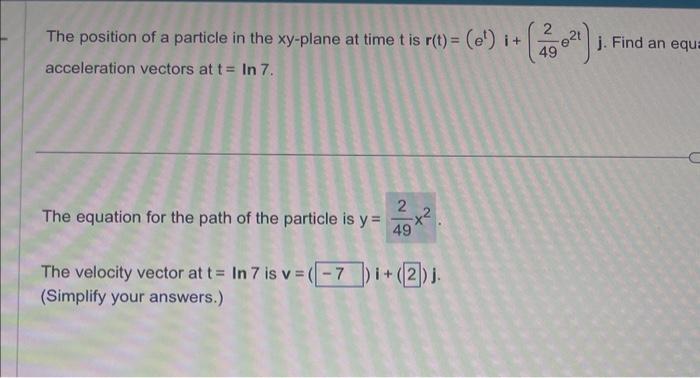 Solved The position of a particle in the xy-plane at time t | Chegg.com