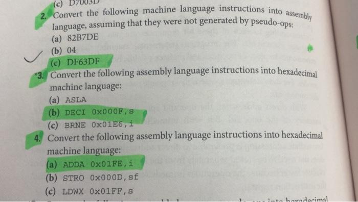 Solved 2. Convert the following machine language | Chegg.com