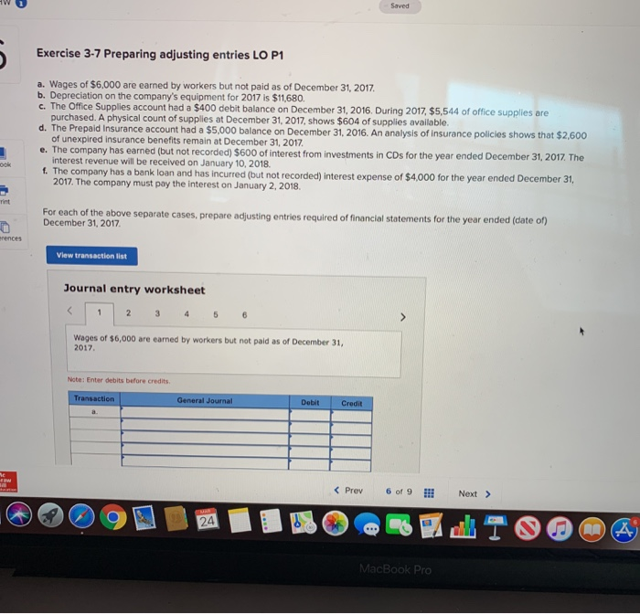 Solved Saved Exercise 3-7 Preparing adjusting entries LO P1 | Chegg.com