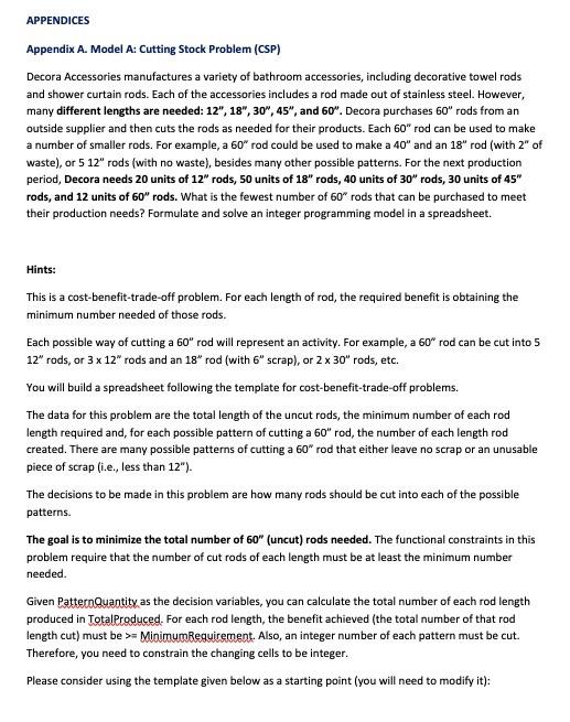 Solved Appendix A. Model A: Cutting Stock Problem (CSP) | Chegg.com
