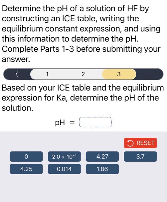 Solved Determine the pH of a solution of HF by constructing | Chegg.com