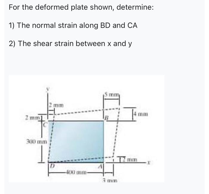 Solved For the deformed plate shown, determine: 1) The | Chegg.com