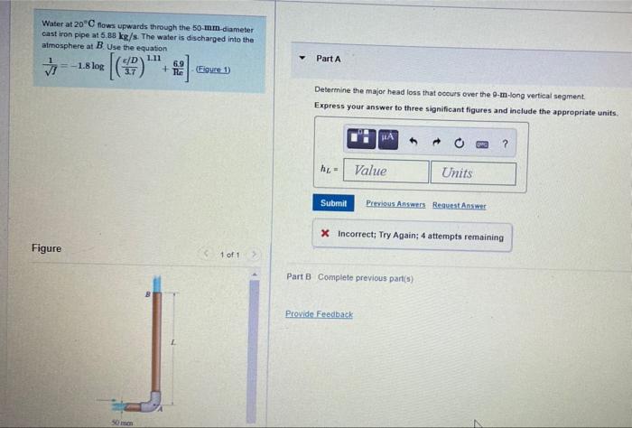 Solved Water at 20°C flows upwards through the 50 mm | Chegg.com