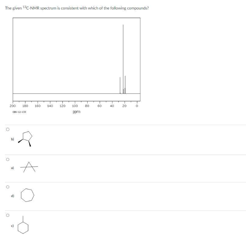 Solved The given 13C-NMR spectrum is consistent with which | Chegg.com