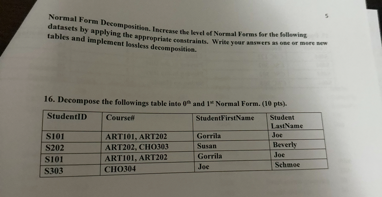 Solved 5Normal Form Decomposition. Increase the level of | Chegg.com