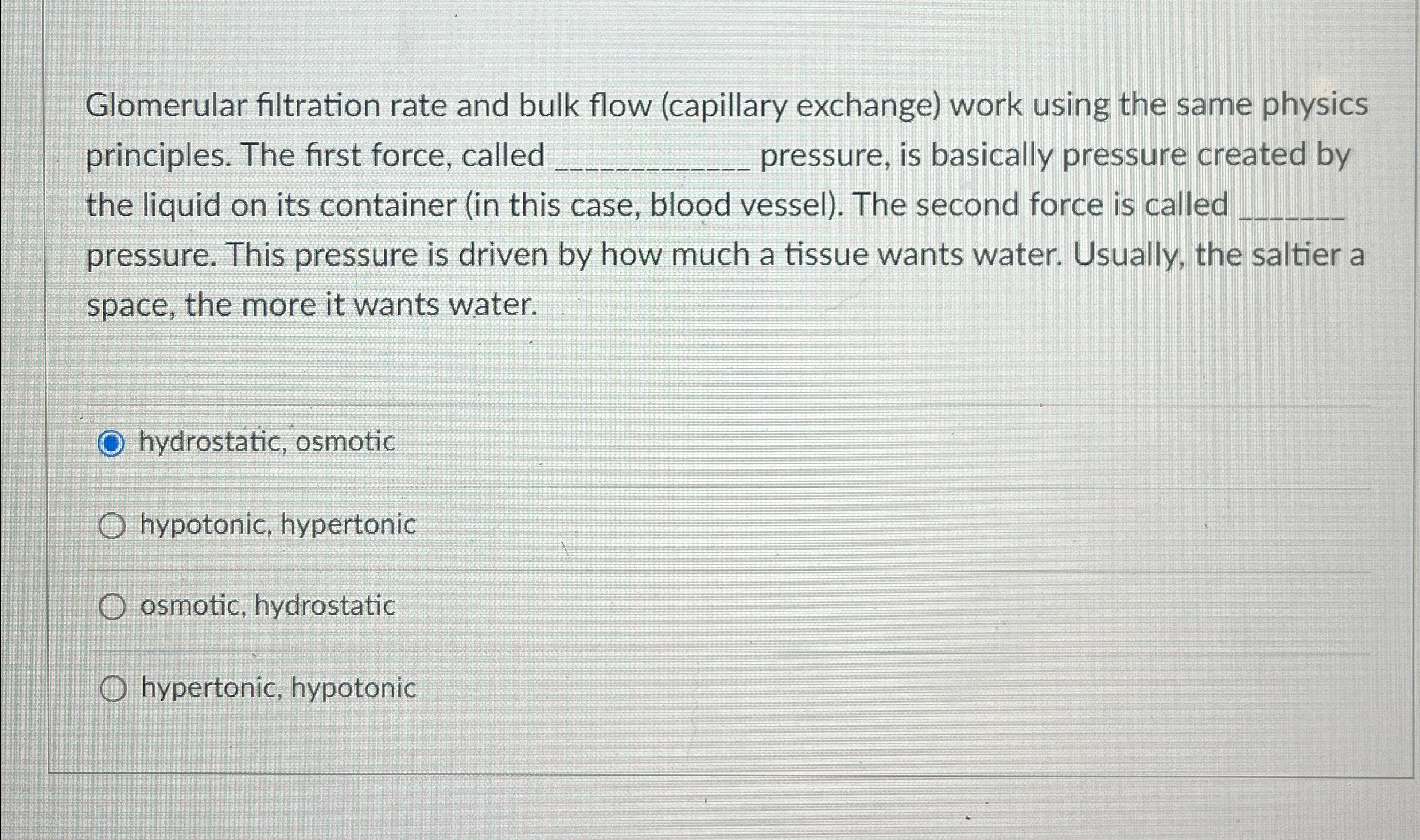 Solved Glomerular filtration rate and bulk flow (capillary | Chegg.com
