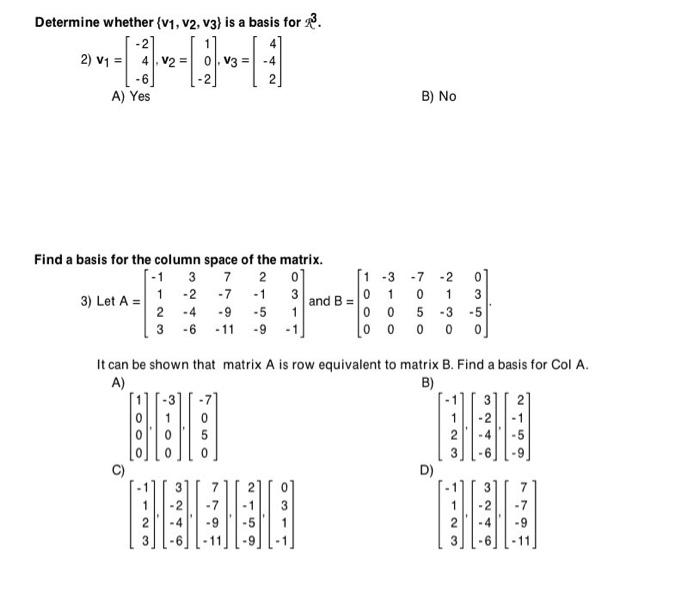 Solved Determine whether {v1,v2,v3} is a basis for 23. 2) | Chegg.com
