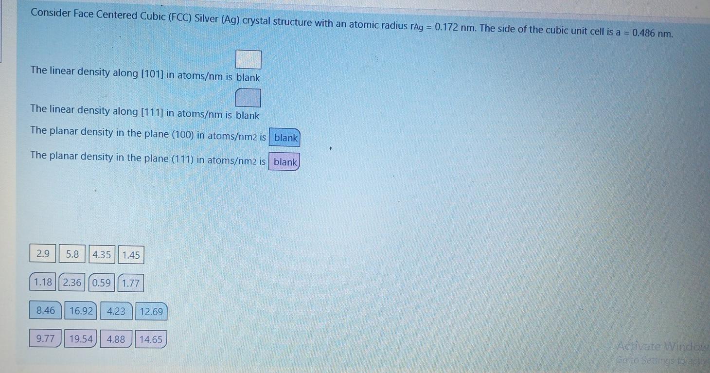 Solved Consider Face Centered Cubic (FCC) Silver (Ag) | Chegg.com