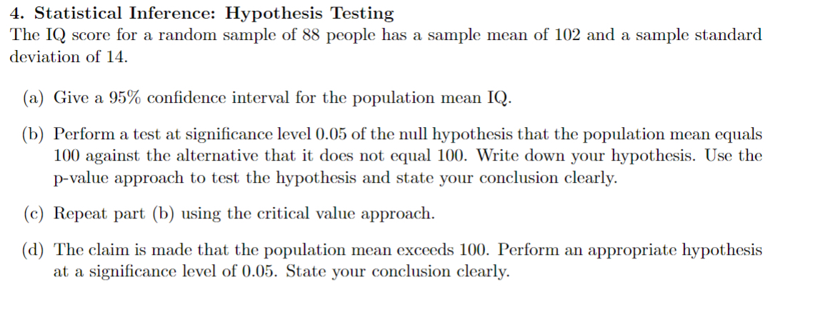 Solved Using Stata Statistical Inference Hypothesis