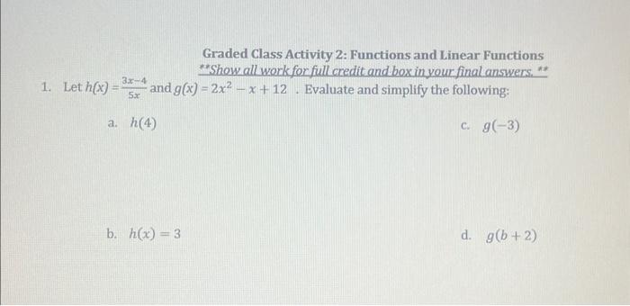 Solved Graded Class Activity 2: Functions and Linear | Chegg.com