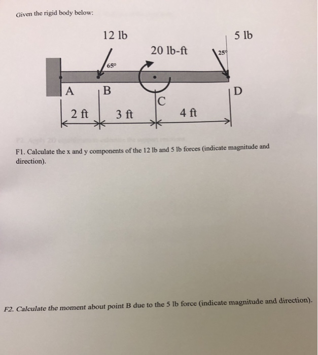 Solved Given the rigid body below: 12 lb 5 lb 20 lb-ft 3 ft | Chegg.com