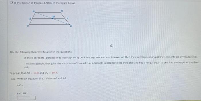 Solved EF is the median of trapezoid ABCD in the figure | Chegg.com