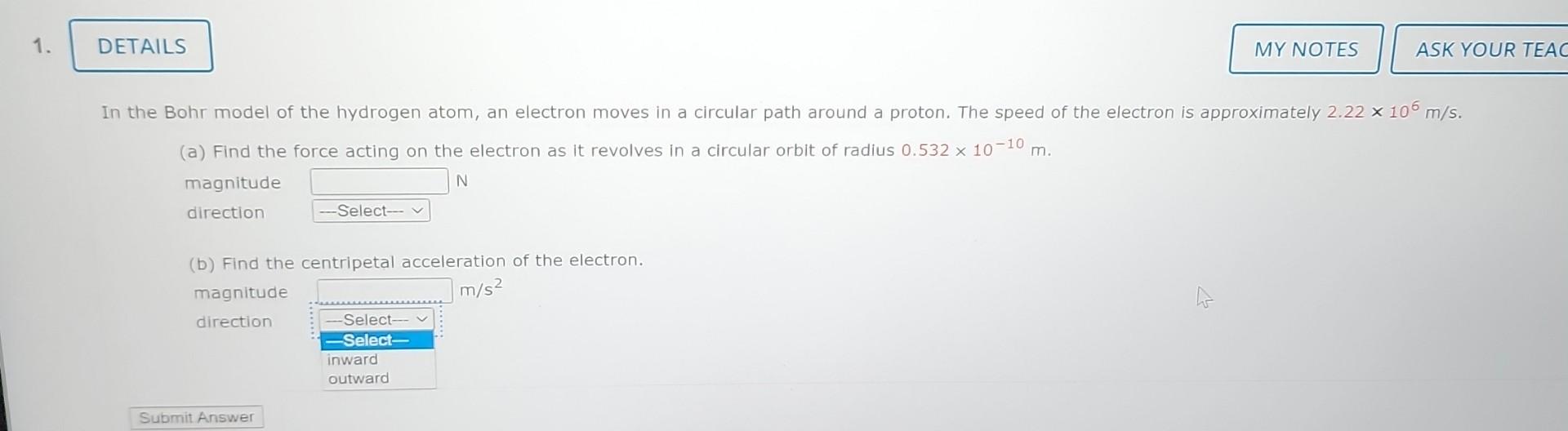 Solved In The Bohr Model Of The Hydrogen Atom An Electron