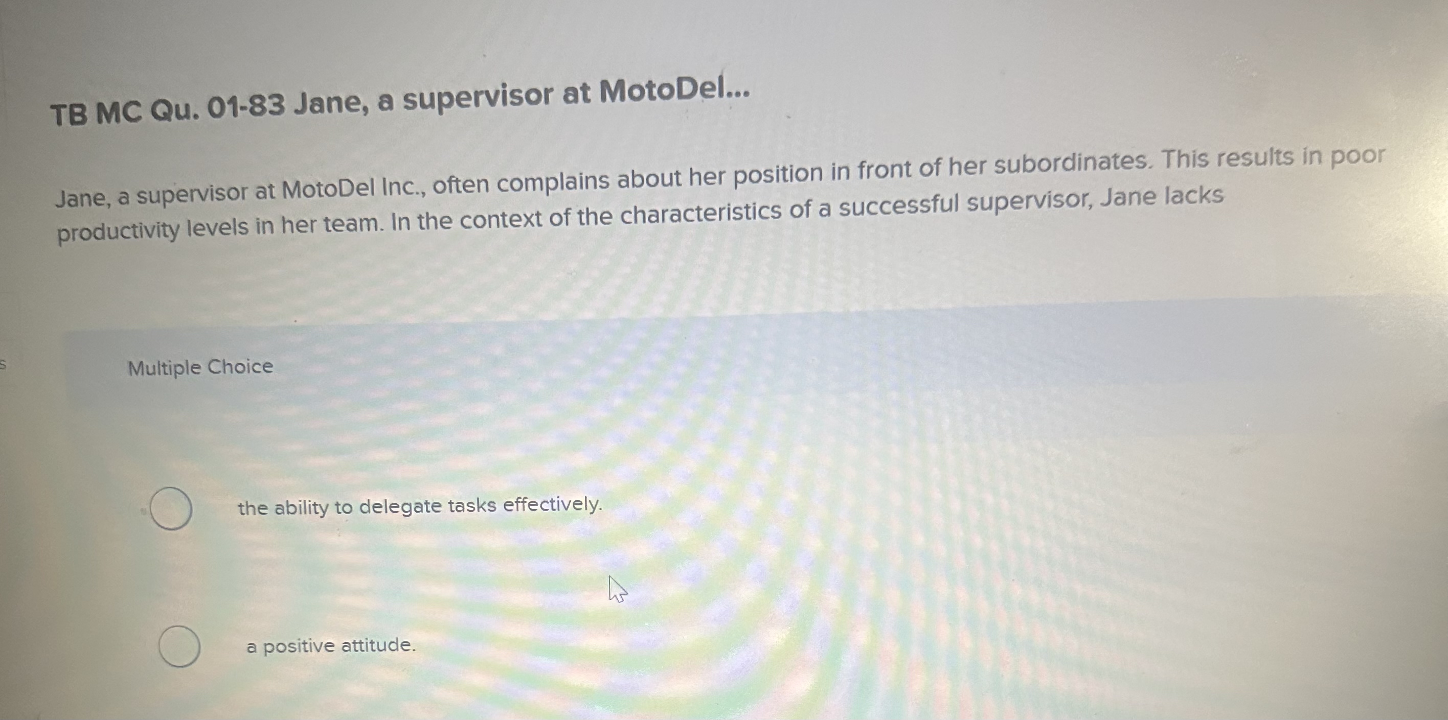Solved TB MC Qu. 01-83 ﻿Jane, a supervisor at | Chegg.com