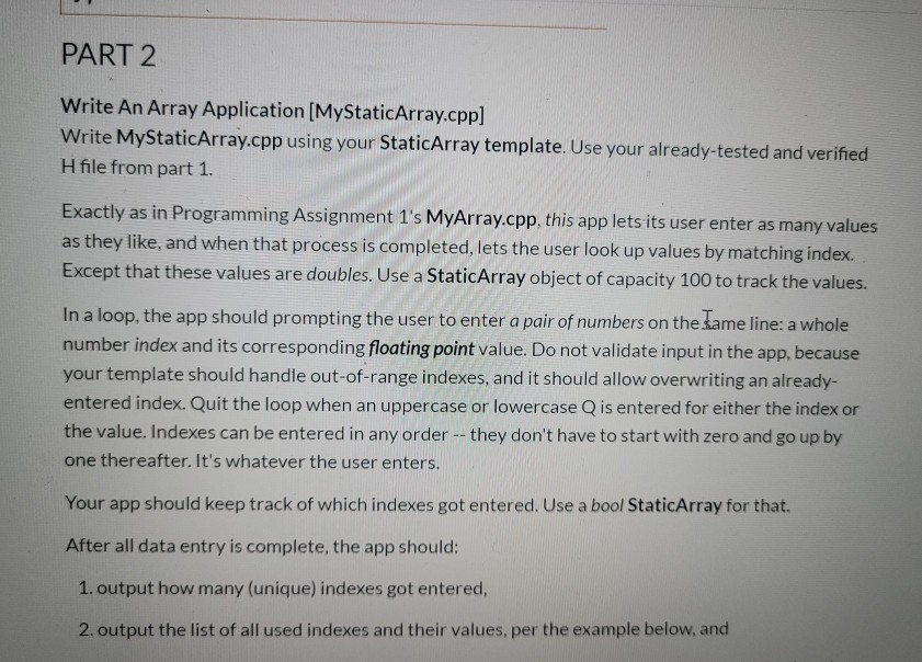 Part 2 Write An Array Application Mystaticarraycpp Write Mystaticarraycpp Using Your 2865