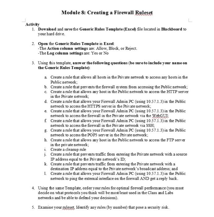 Solved Module 8: Creating a Firewall Ruleset Total Points: | Chegg.com