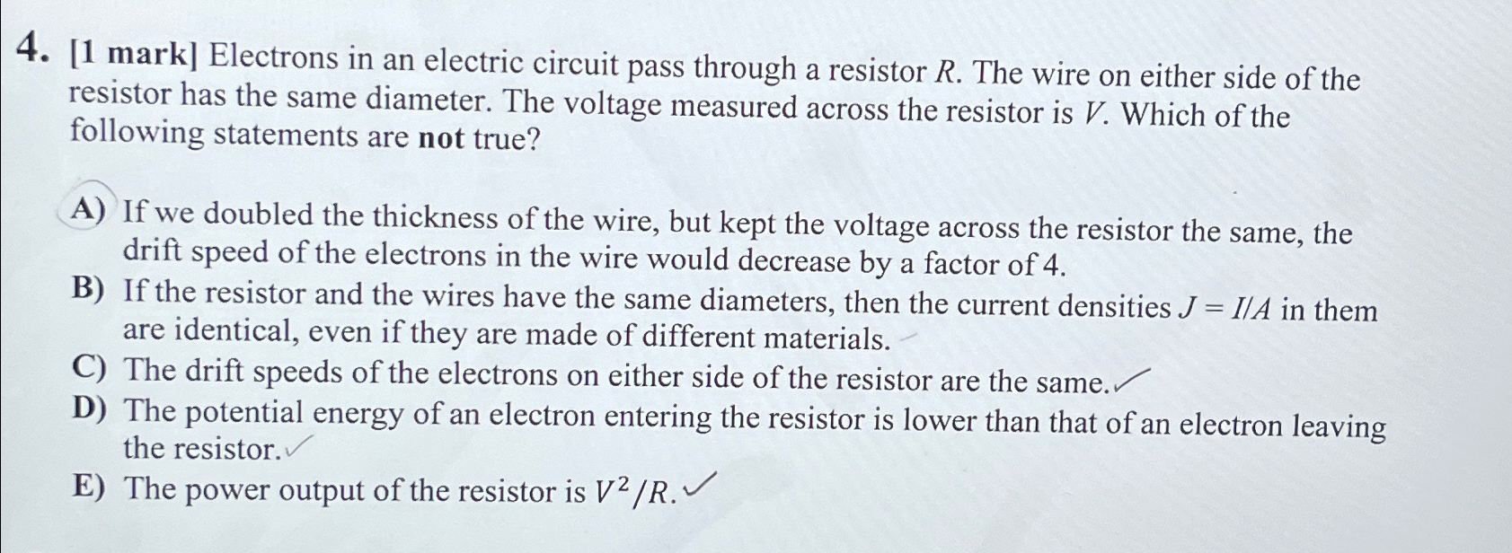 Solved [1 ﻿mark] ﻿Electrons in an electric circuit pass | Chegg.com