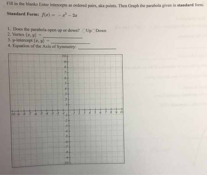 Solved Fill in the blanks Enter intercepts as ordered pairs, | Chegg.com