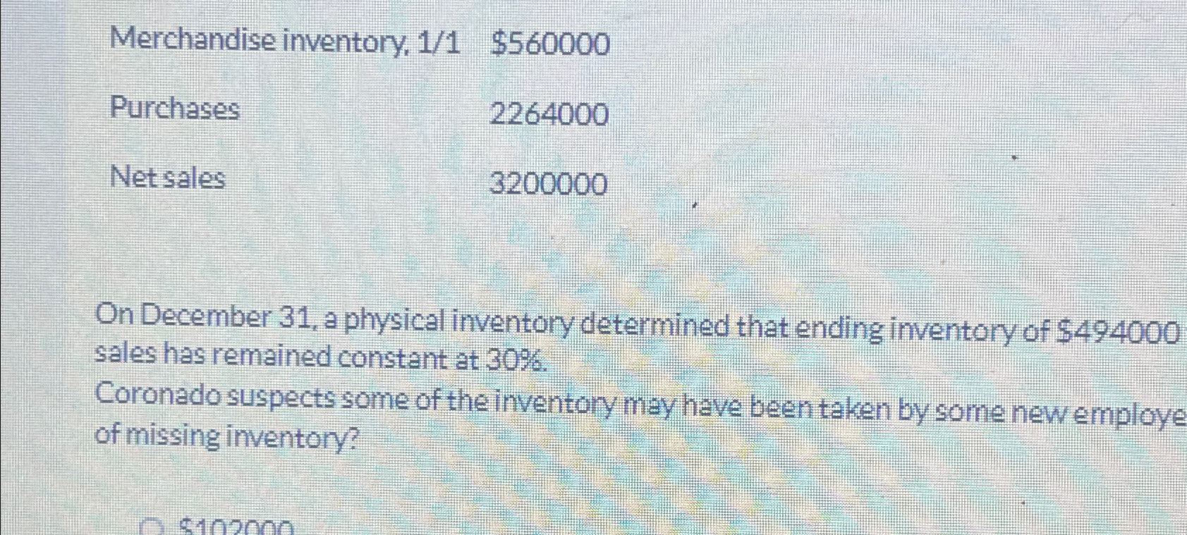 Solved Merchandise inventory, | Chegg.com