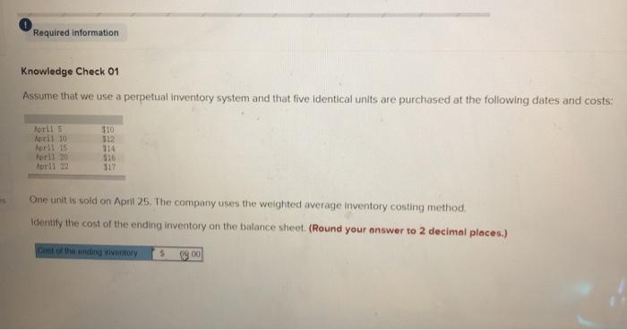 Solved Required information Knowledge Check 01 Assume that | Chegg.com