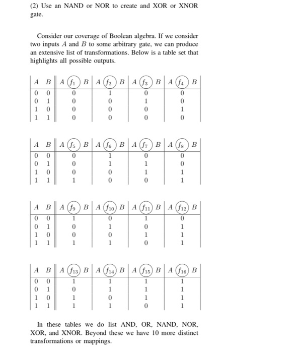 Solved (2) Use an NAND or NOR to create and XOR or XNOR | Chegg.com