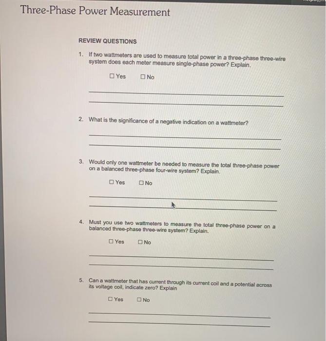 Solved Three-Phase Power Measurement REVIEW QUESTIONS 1. If | Chegg.com