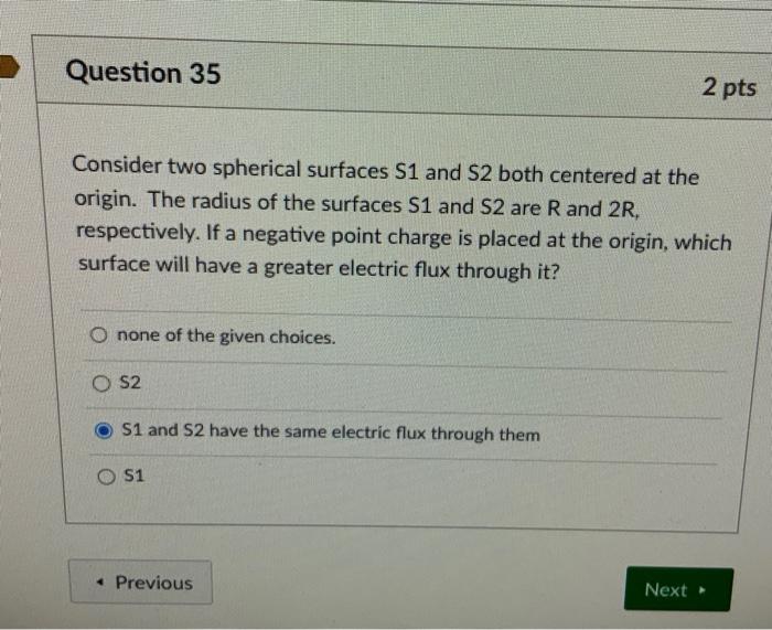 Solved Question 35 Consider two spherical surfaces S1 and S2 | Chegg.com