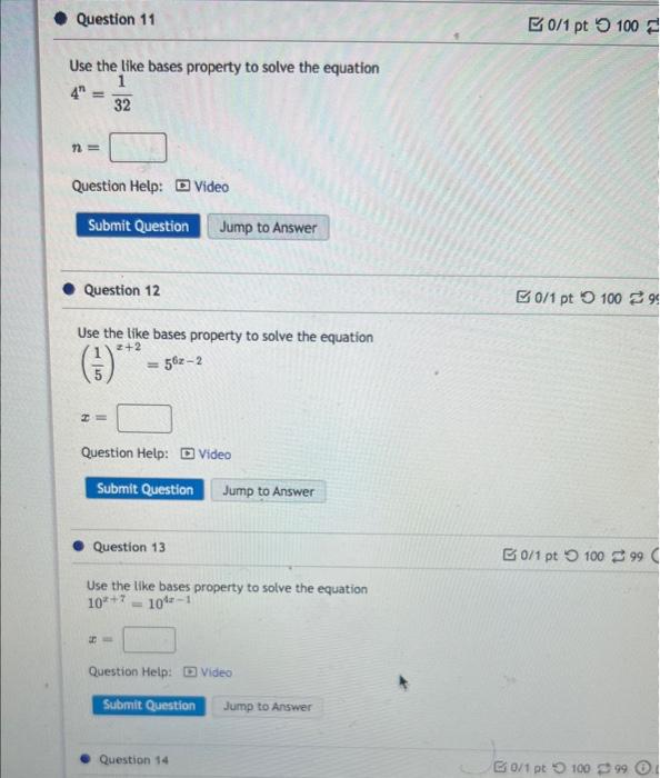 Solved Use the like bases property to solve the equation | Chegg.com