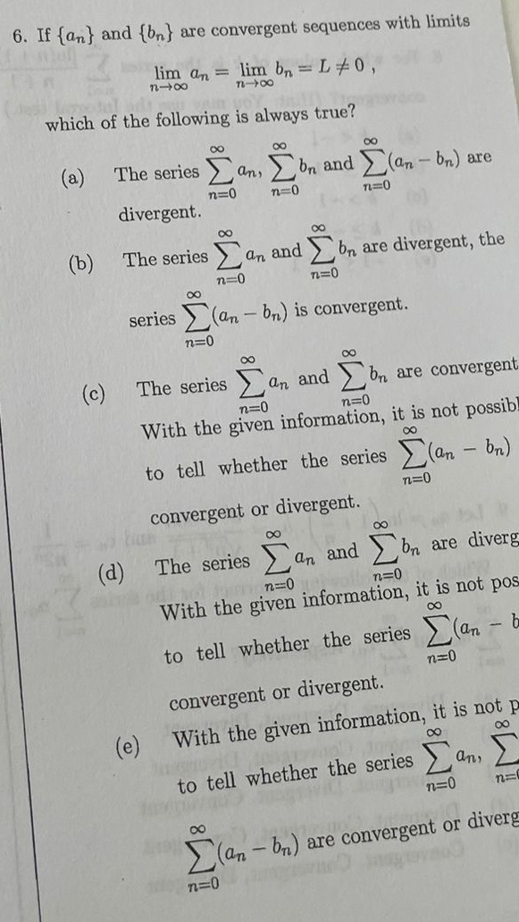 Solved If {an} ﻿and {bn} ﻿are convergent sequences with | Chegg.com