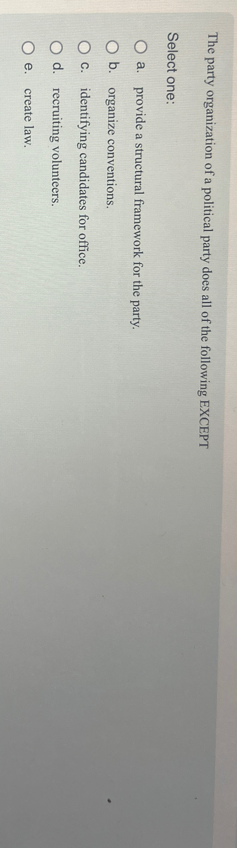 Solved The party organization of a political party does all | Chegg.com