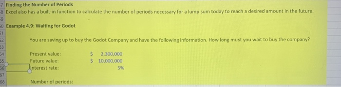 Solved -7 Finding the Number of Periods 8 Excel also has a | Chegg.com