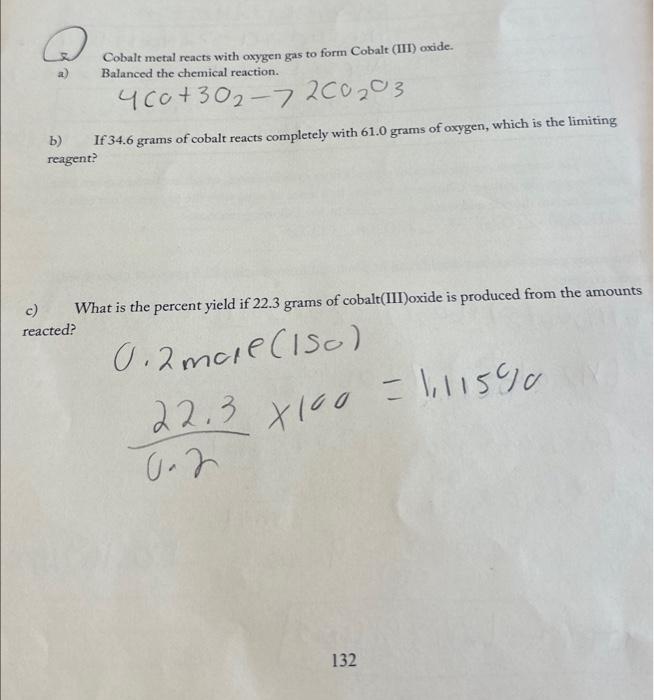 Solved Cobalt metal reacts with oxygen gas to form Cobalt | Chegg.com