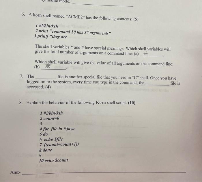 Solved 6. A korn shell named "ACME2" has the following | Chegg.com