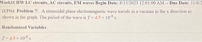 Solved (13\%) Problem 7: A sinusoidal plane electromagnetic | Chegg.com