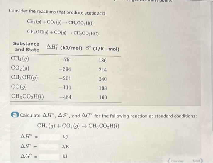 Solved Consider the reactions that produce acetic acid: | Chegg.com