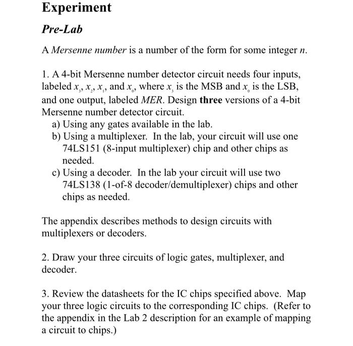 Solved Pre-Lab A Mersenne number is a number of the form for | Chegg.com