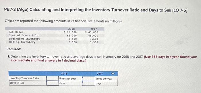 Solved PB7-3 (Algo) Calculating and Interpreting the | Chegg.com