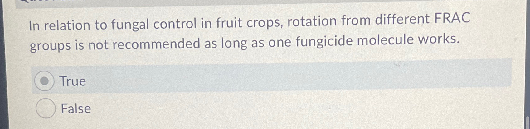 Solved In relation to fungal control in fruit crops, | Chegg.com