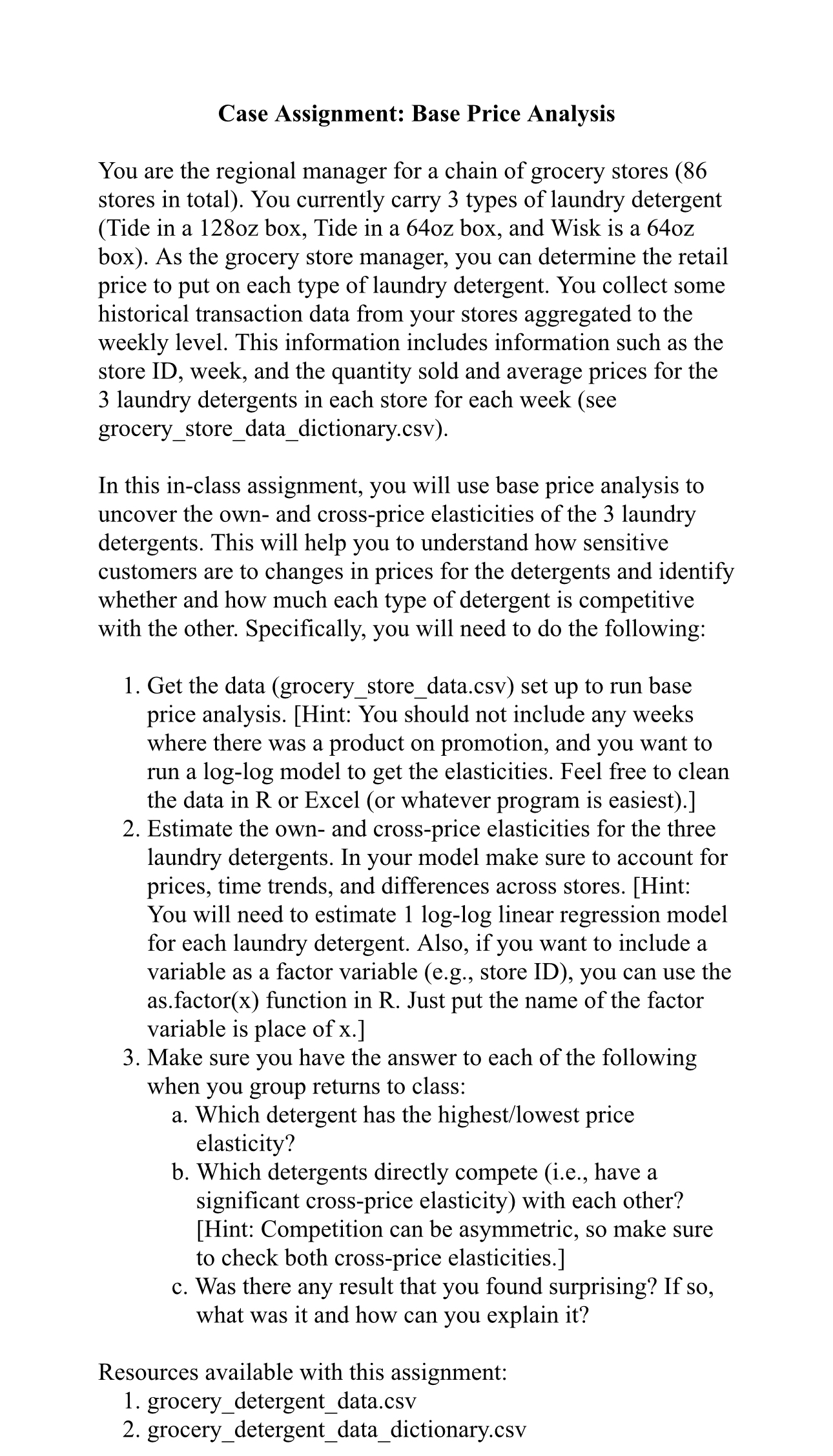 Solved Case Assignment: Base Price AnalysisYou are the | Chegg.com