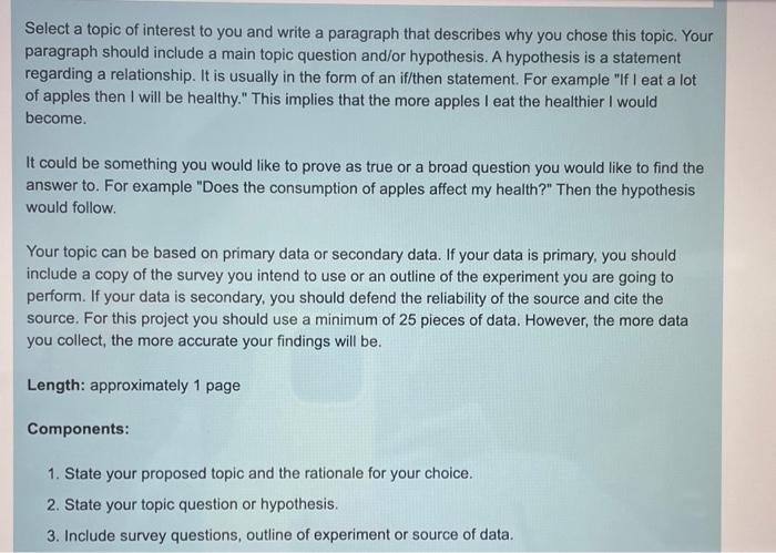 Solved Select a topic of interest to you and write a | Chegg.com