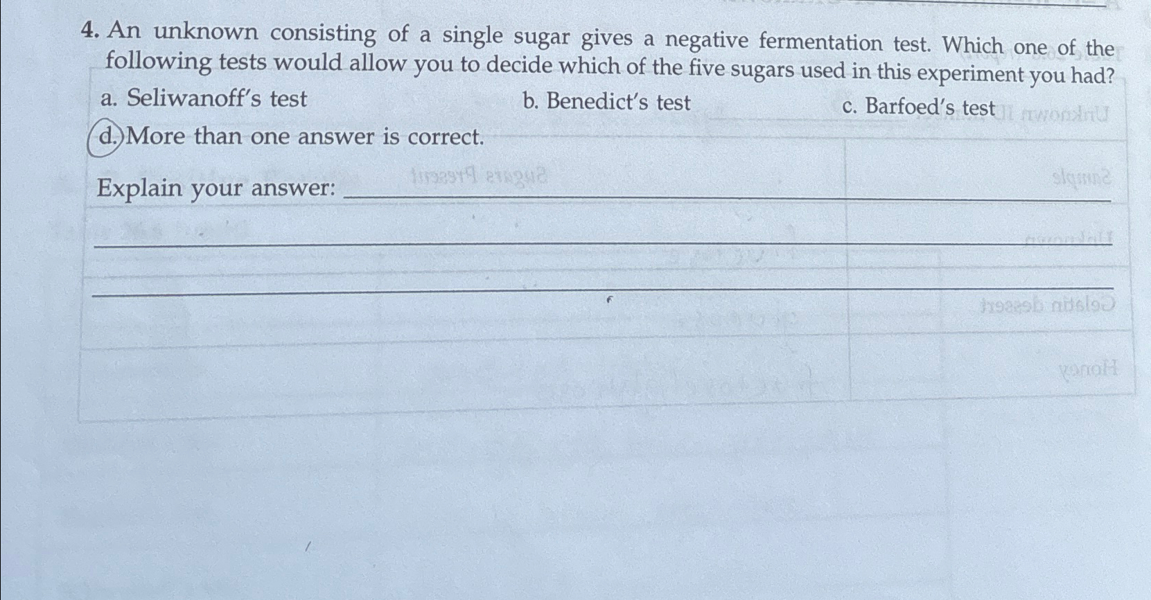 Solved An unknown consisting of a single sugar gives a | Chegg.com