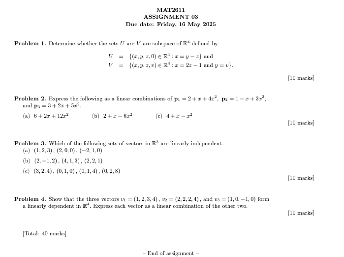 MAT2611ASSIGNMENT 03Due date: Friday, 16 ﻿May | Chegg.com